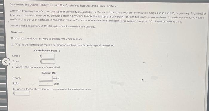 Solved Determining The Optimal Product Mix With One