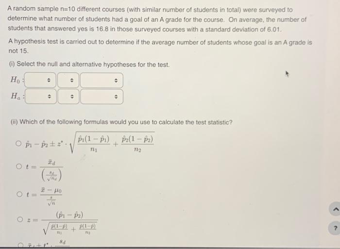 Solved A random sample n=10 different courses (with similar | Chegg.com