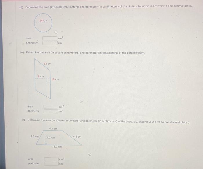Solved (d) Determine the area (in square centimeters) and | Chegg.com