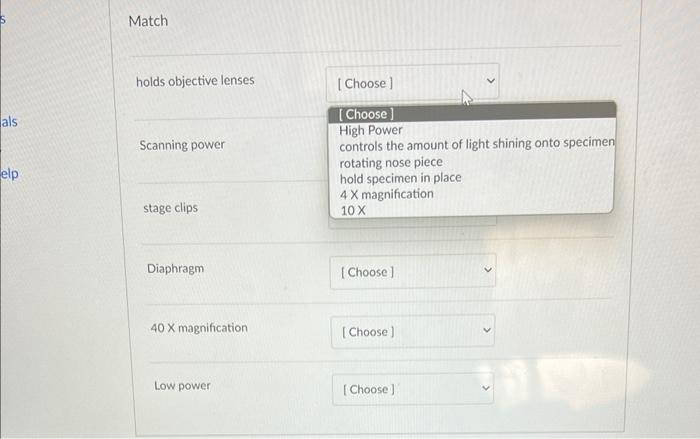 Solved Match holds objective lenses Scanning power stage | Chegg.com