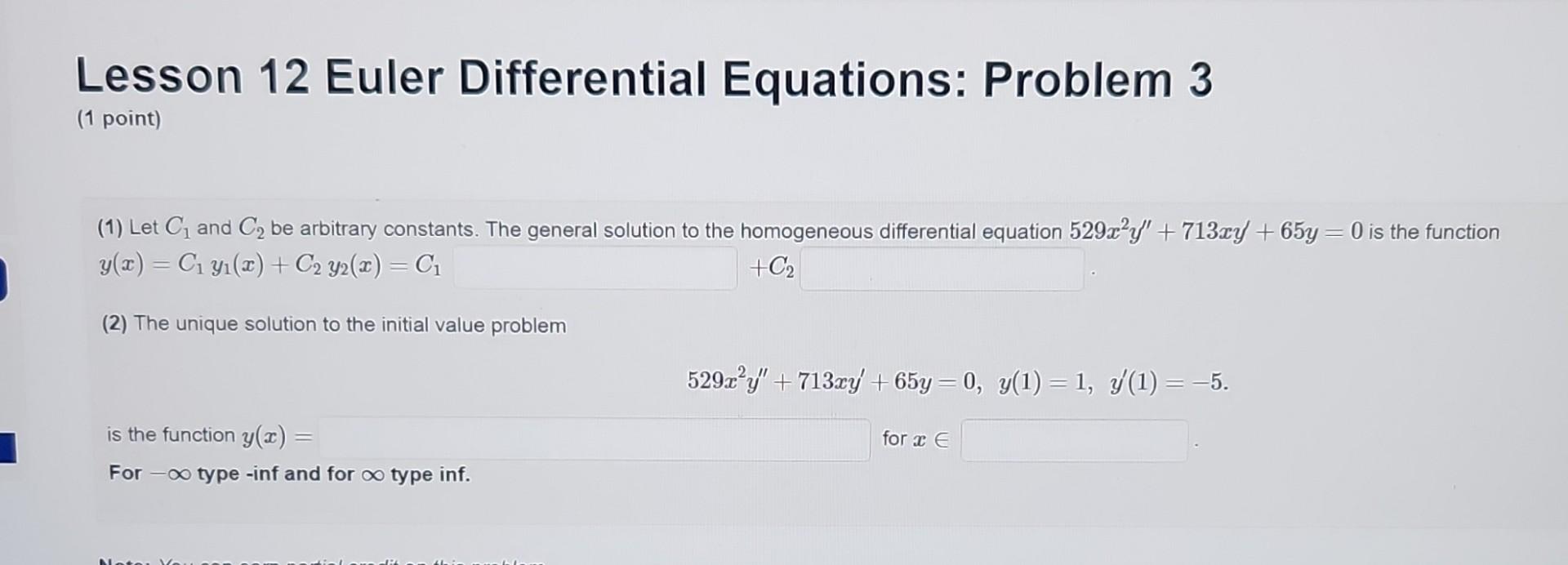 Solved Lesson 12 Euler Differential Equations: Problem 3 (1 | Chegg.com