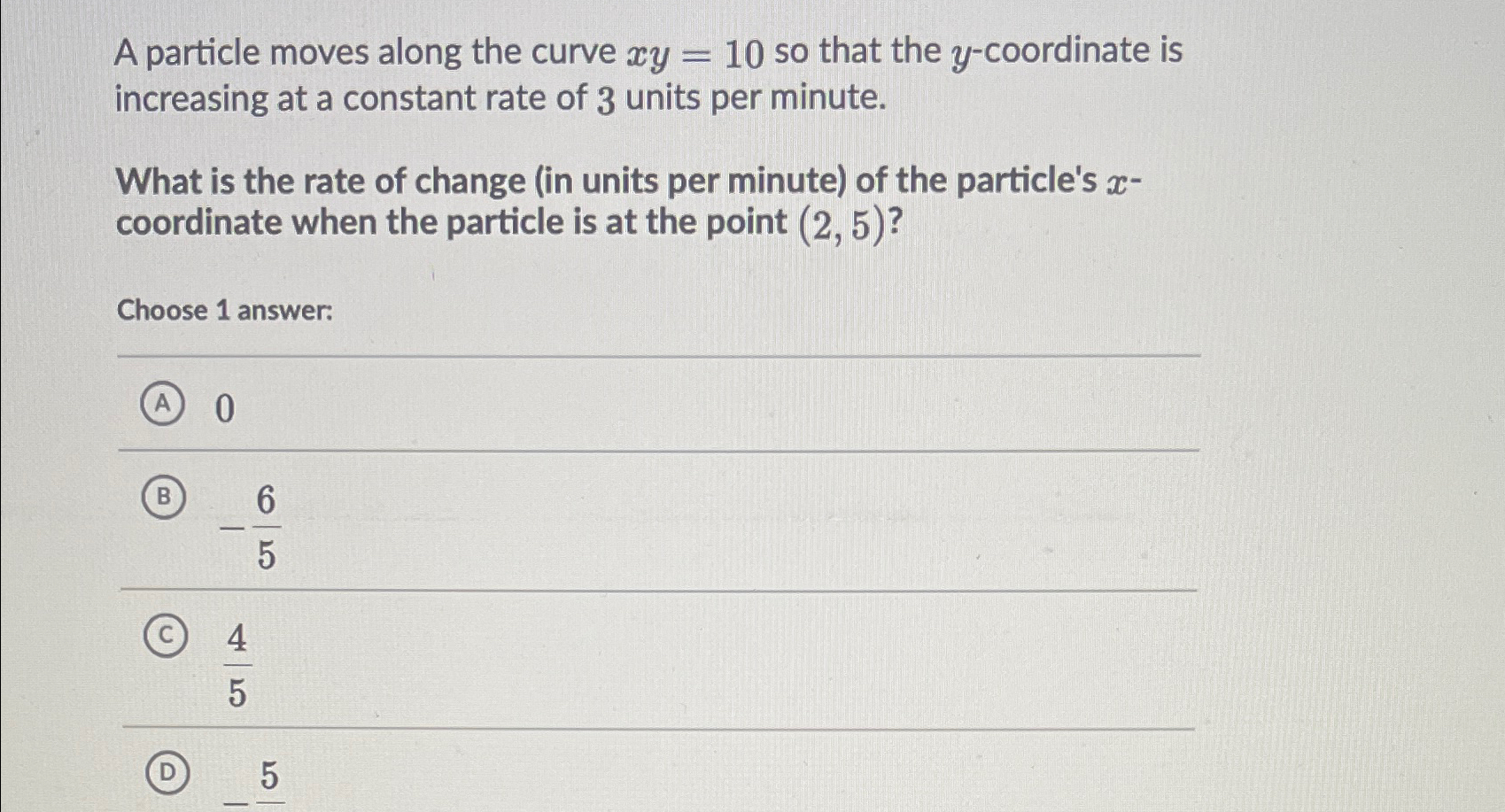 A particle moves along the curve xy=10 ﻿so that the | Chegg.com