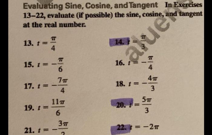 Solved Evaluating Sine, Cosine, and Tangent In Exercises | Chegg.com