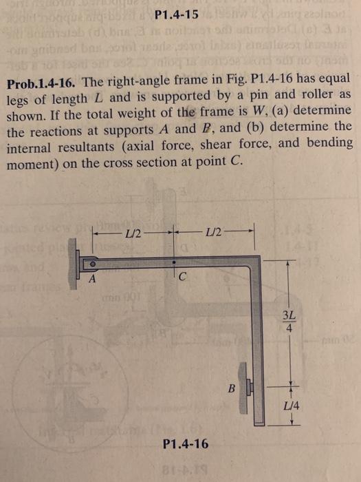 Solved P1.4-15 ooo to Prob.1.4-16. The right-angle frame in | Chegg.com