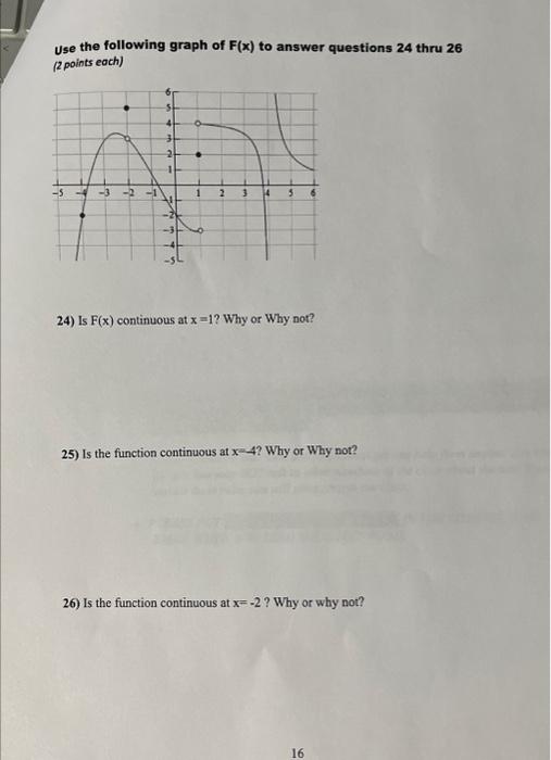 Solved Use the following graph of F(x) to answer questions | Chegg.com