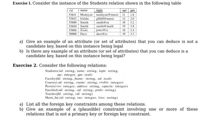 Solved Exercise 1. Consider the instance of the Students | Chegg.com