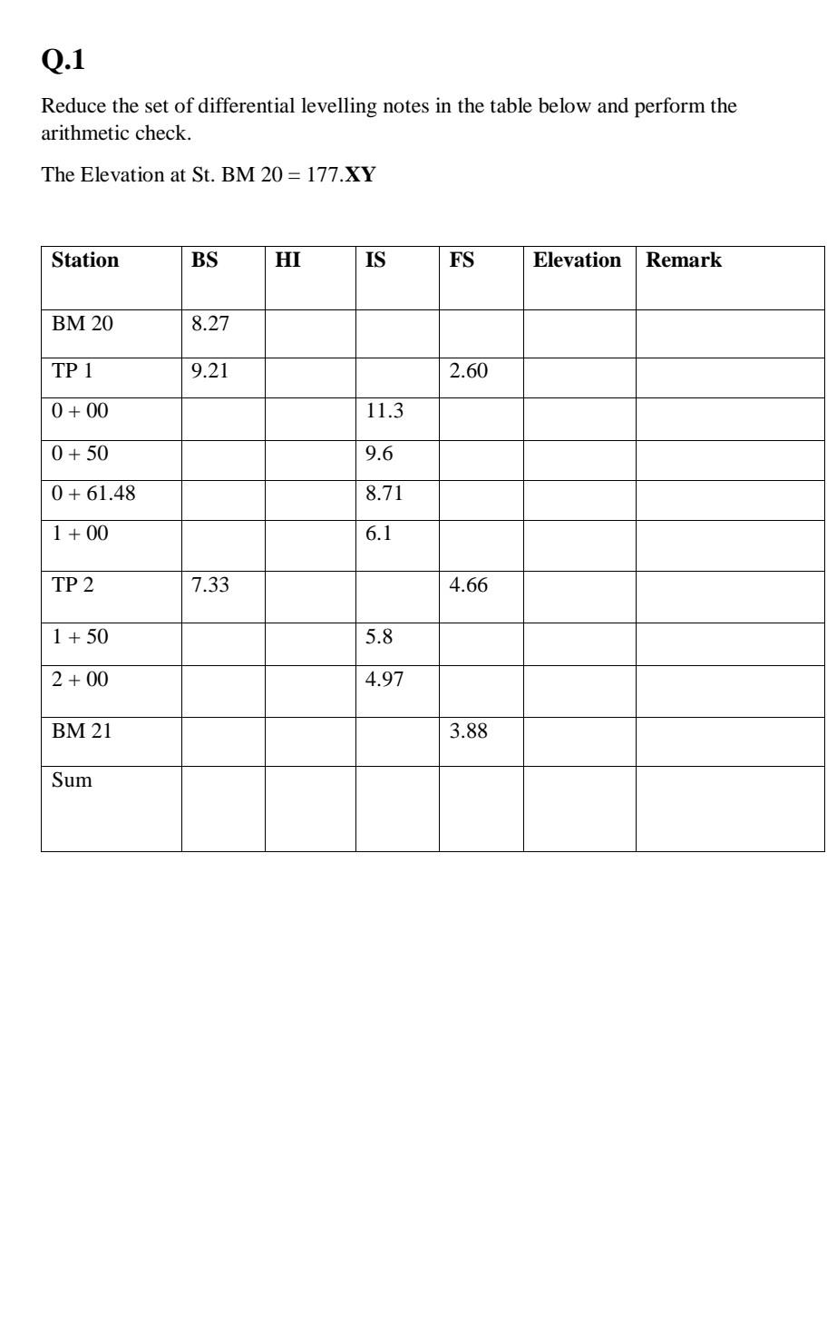 Q.1 Reduce the set of differential levelling notes in | Chegg.com