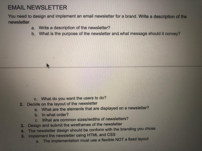 Solved Make a email newsletter with this wireframe layout. | Chegg.com