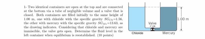Solved 1.00 m 1- Two identical containers are open at the | Chegg.com