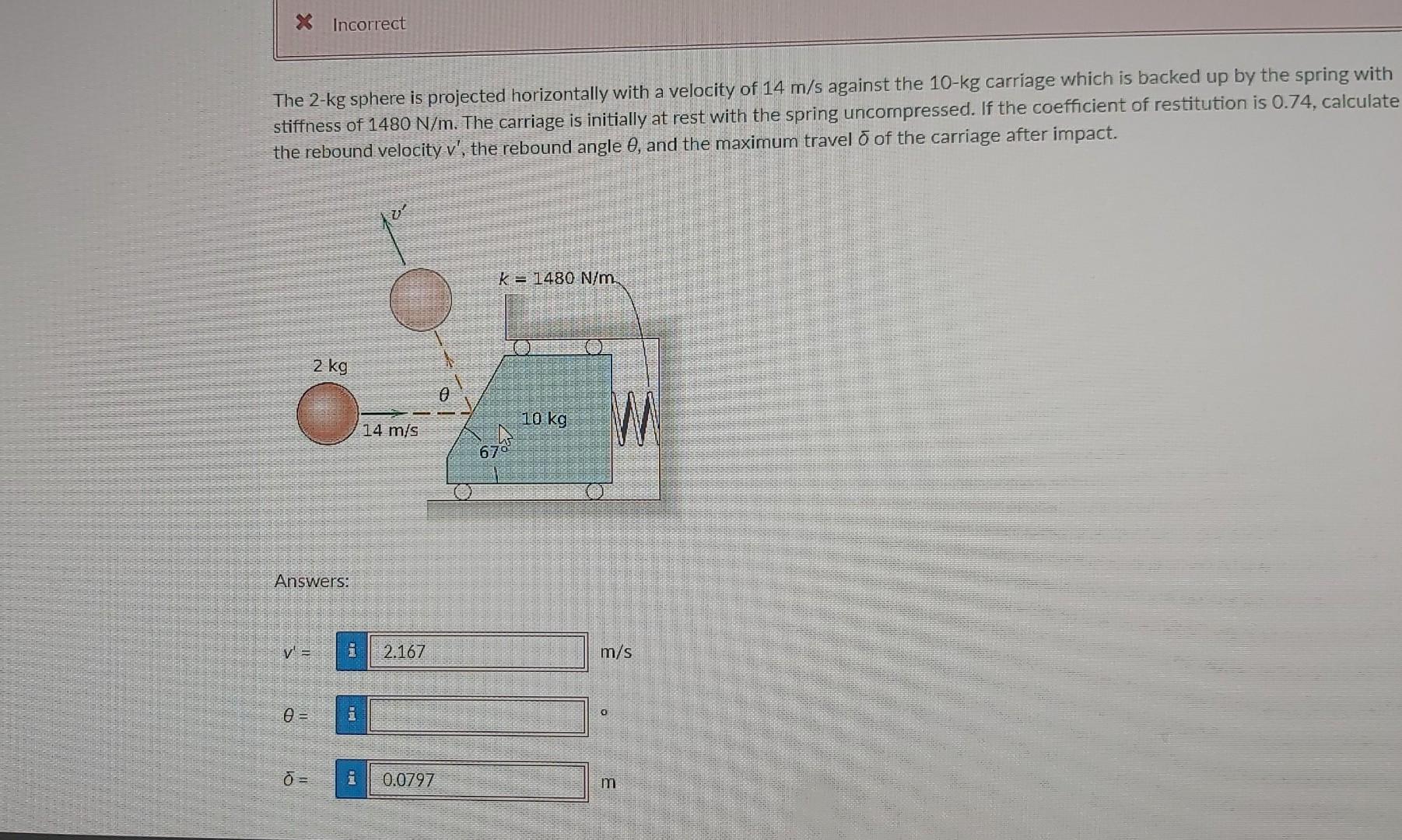 Solved The 2−kg sphere is projected horizontally with a | Chegg.com