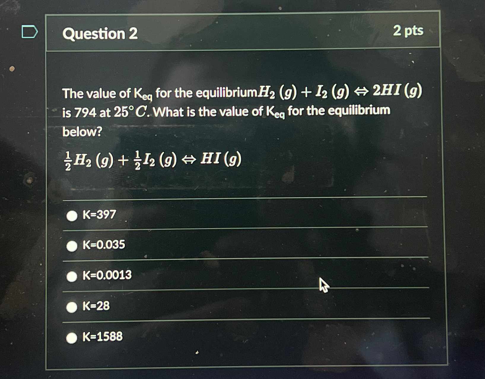 Solved Question 22 ﻿ptsThe value of Keq ﻿for the equilibrium | Chegg.com