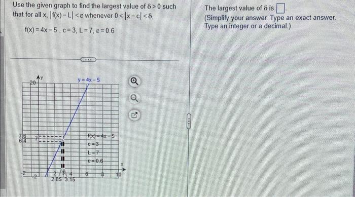 Solved Use the given graph to find the largest value of δ>0 | Chegg.com