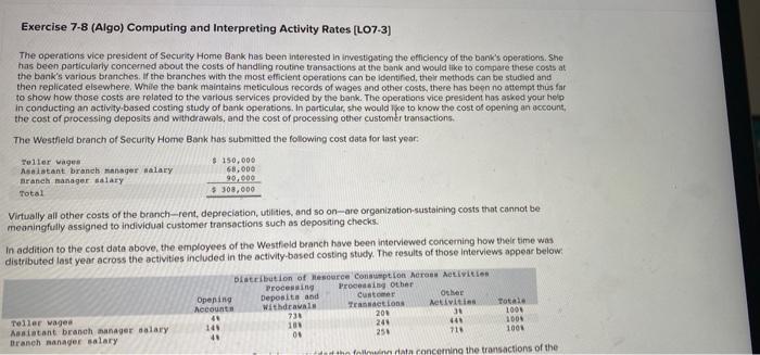 Solved Exercise 7-8 (Algo) Computing and Interpreting | Chegg.com