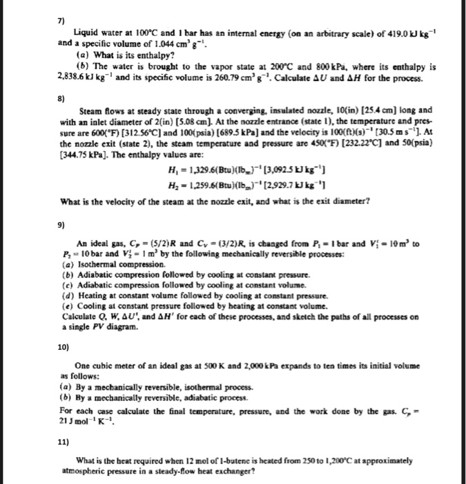 Solved Liquid water at 100°C and 1 bar has an internal | Chegg.com