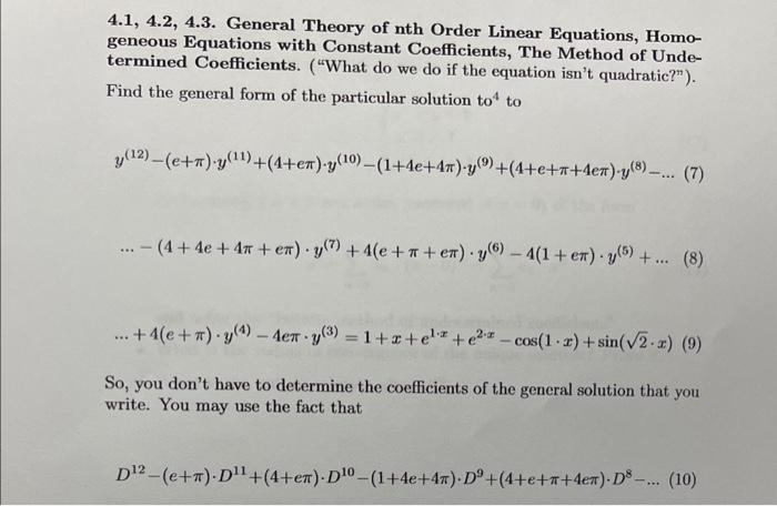 Solved 4.1, 4.2, 4.3. General Theory of nth Order Linear | Chegg.com