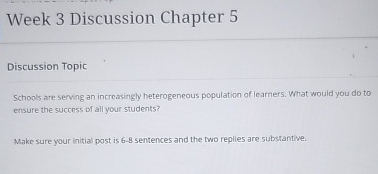 Solved Week 3 ﻿Discussion Chapter 5Discussion TopicSchools | Chegg.com