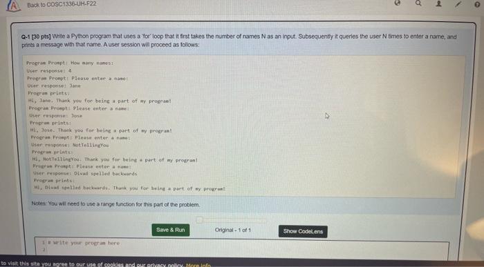 Solved Q.1 fa0 pts] While a Python program that uses a Yox' | Chegg.com