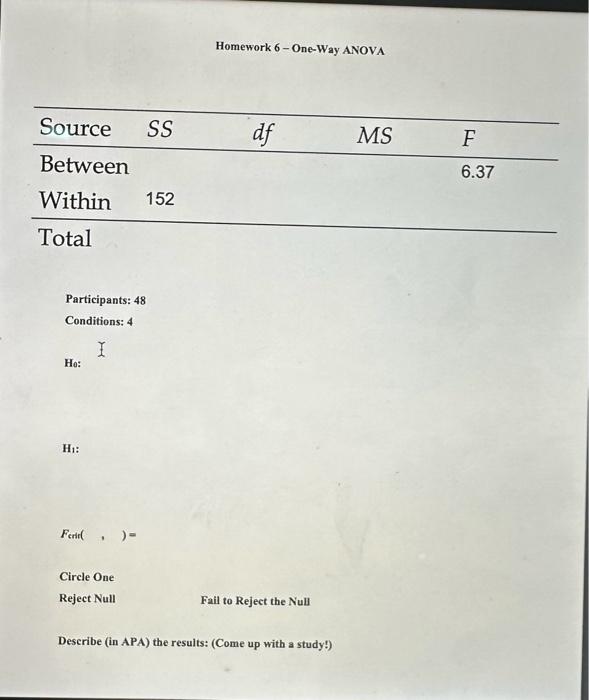 Solved Homework 6-One-Way ANOVA \begin{tabular}{lllll} | Chegg.com