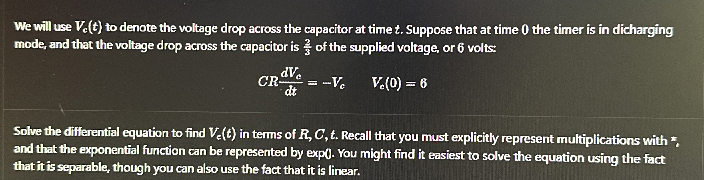 Solved We will use VC(t) ﻿to denote the voltage drop across | Chegg.com
