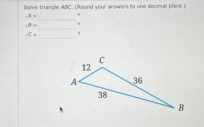 Solved Solve triangle ABC. (Round your answers to one | Chegg.com