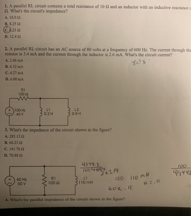 Solved 1. A parallel RL circuit contains a total resistance | Chegg.com