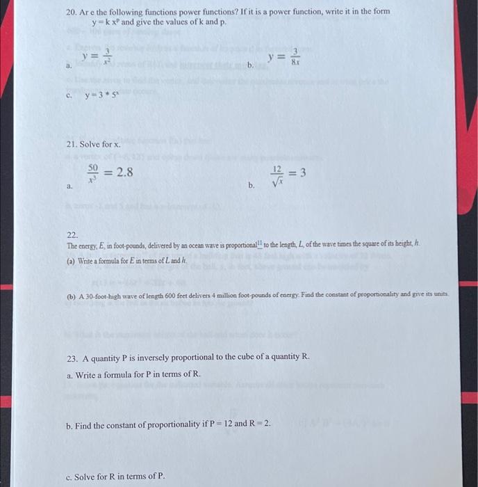 Solved 20. Ar e the following functions power functions? If | Chegg.com