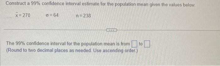 Solved Construct a 99% confidence interval estimate for the | Chegg.com