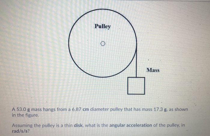 Solved . Pulley Mass A 53.0 g mass hangs from a 6.87 cm | Chegg.com