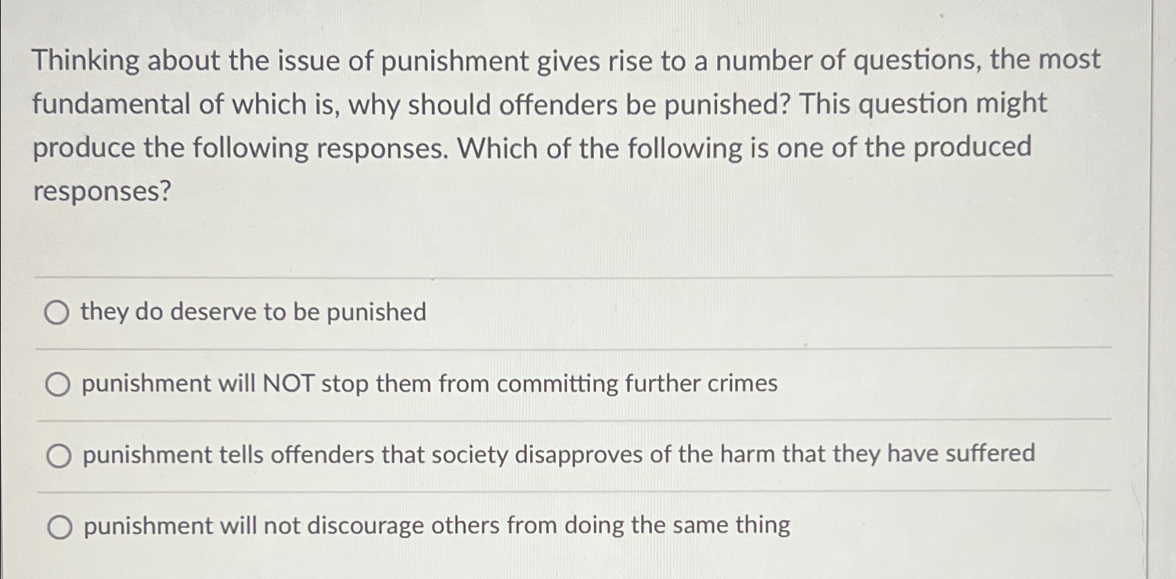 Solved Thinking about the issue of punishment gives rise to | Chegg.com