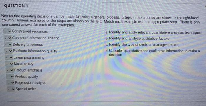 Solved QUESTION 1 Non-routine operating decisions can be | Chegg.com