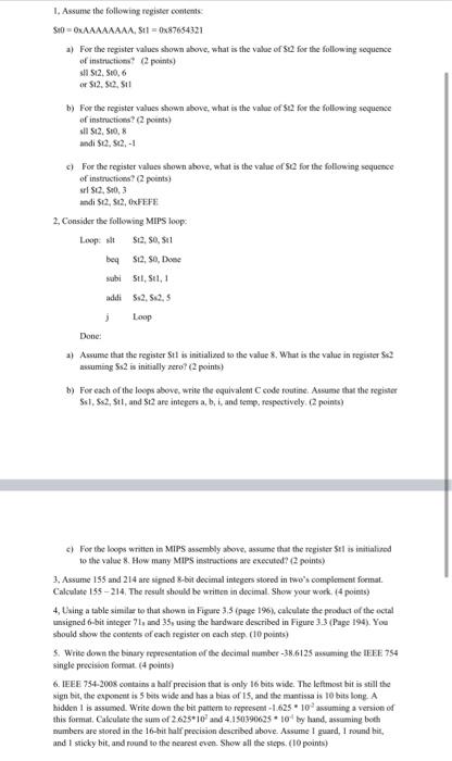 Solved computer org & architecture class all 1 | Chegg.com