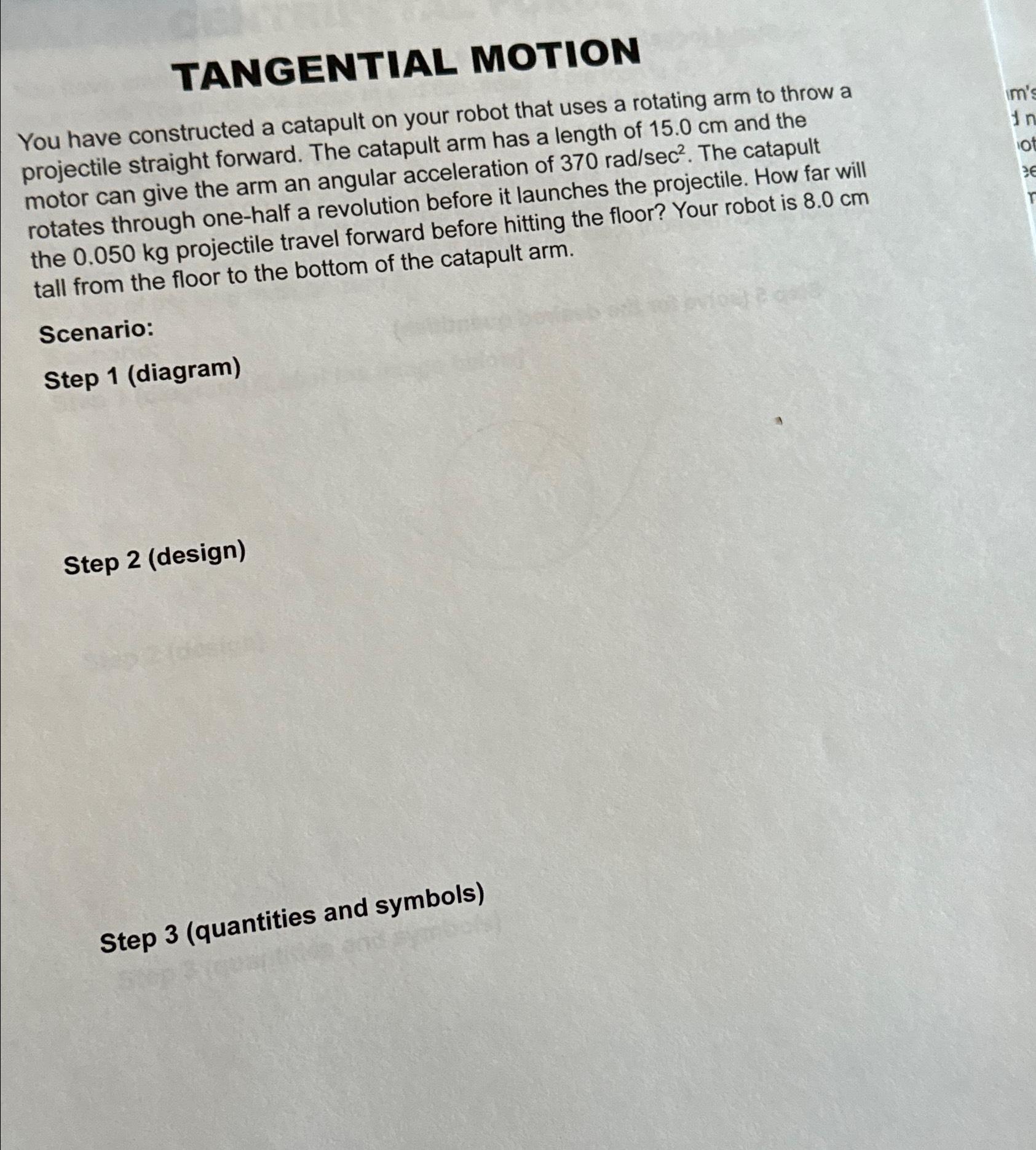Solved TANGENTIAL MOTIONYou have constructed a catapult on | Chegg.com