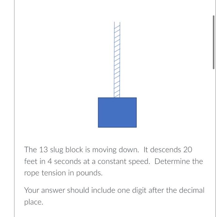 Solved The 13 slug block is moving down. It descends 20 feet | Chegg.com