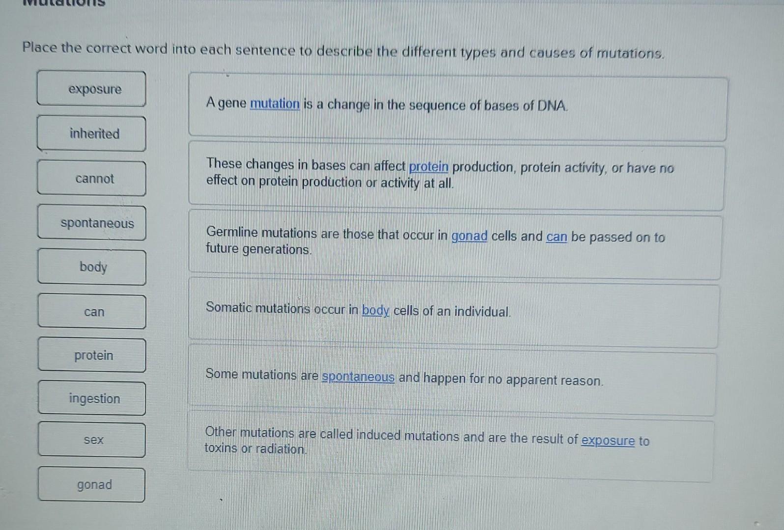 Solved Place the correct word into each sentence to describe | Chegg.com