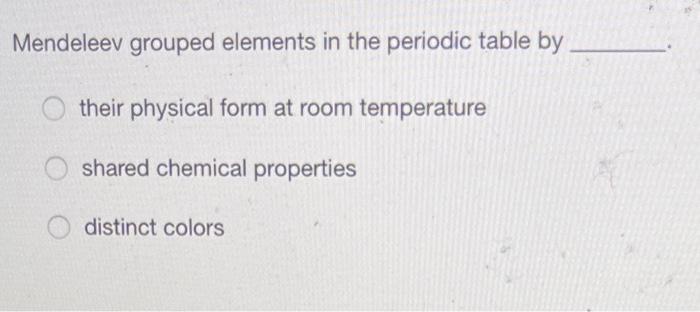 Solved Mendeleev grouped elements in the periodic table by | Chegg.com