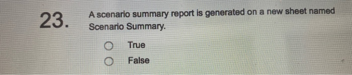 Solved 23. A scenario summary report is generated on a new | Chegg.com