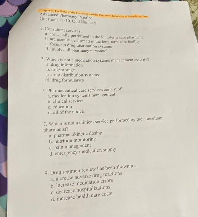 Solved Advanced Pharmacy Practice Questions \#1-10, Odd | Chegg.com