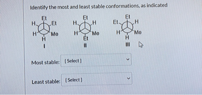 Solved Identify the most and least stable conformations, as | Chegg.com