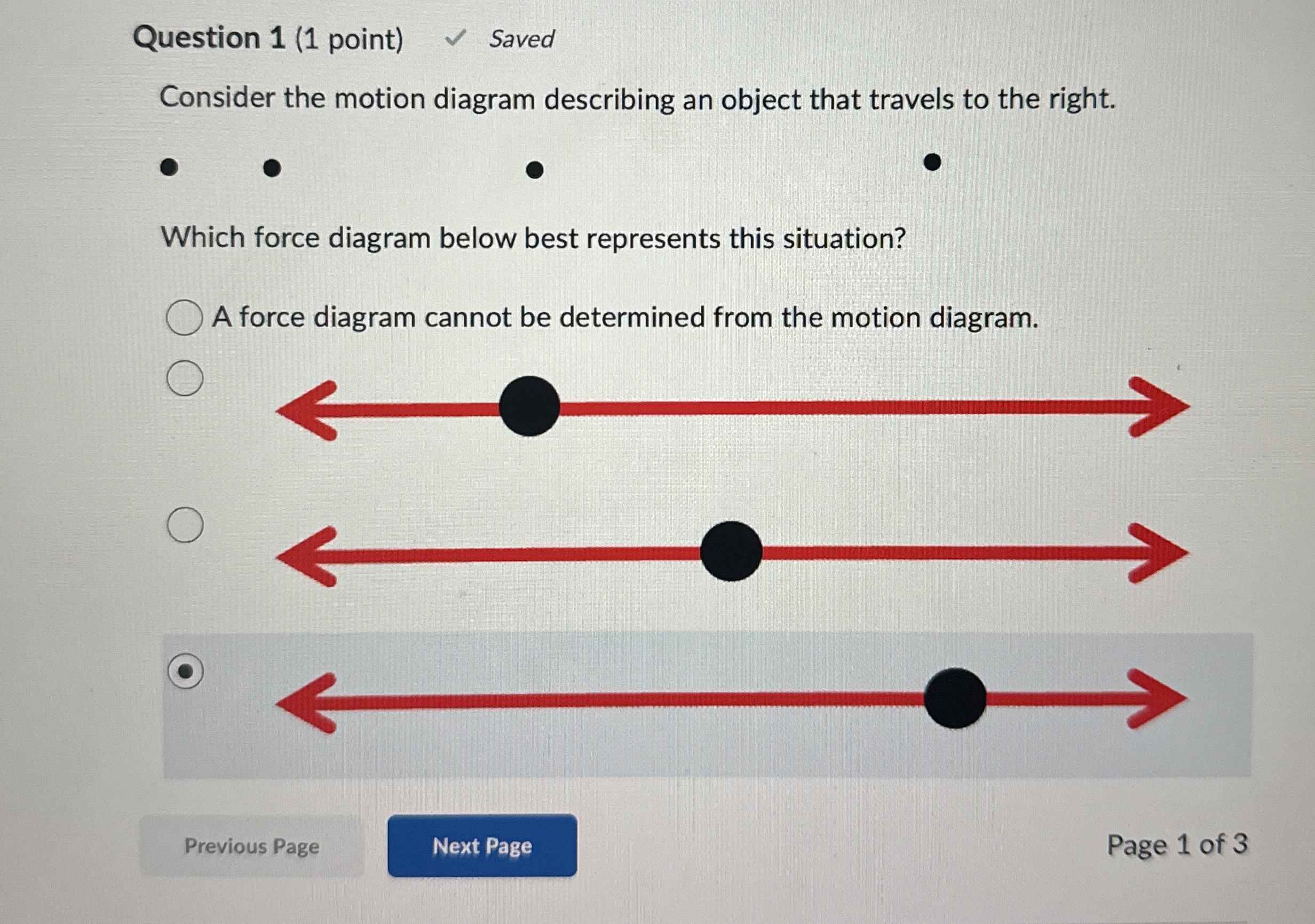 Solved Question 1 (1 ﻿point)SavedConsider the motion diagram | Chegg.com
