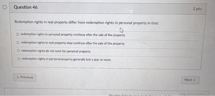 Solved Redemption rights in real property differ from | Chegg.com