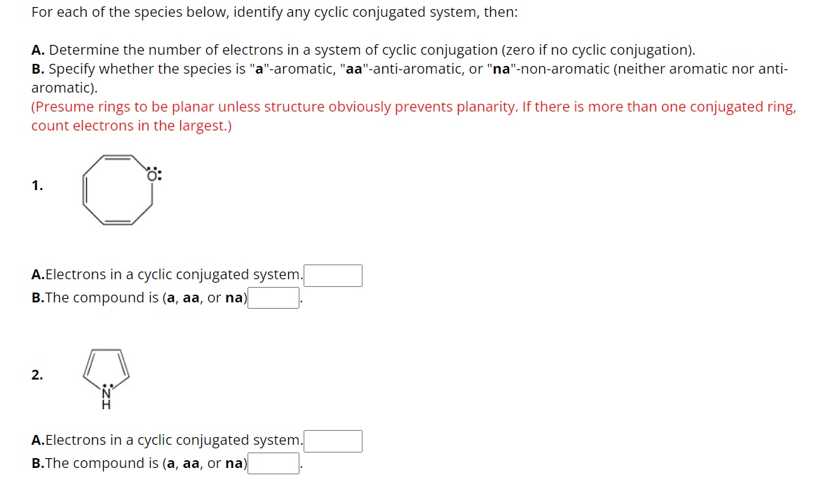 Solved For each of the species below, identify any cyclic | Chegg.com