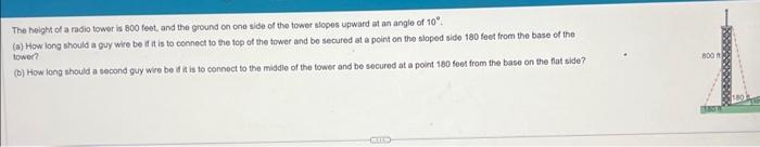 Solved The height of a radie tower is 800 feet, and the | Chegg.com