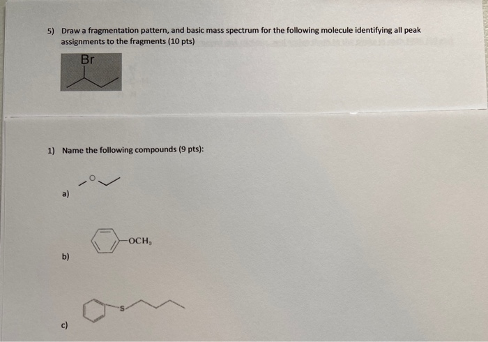 Solved 5) Draw a fragmentation pattern, and basic mass | Chegg.com