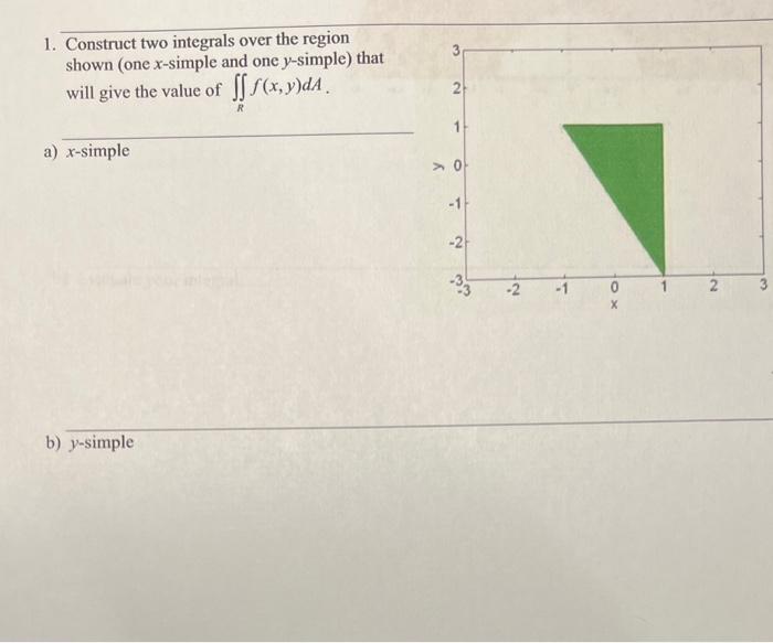 Solved 1. Construct two integrals over the region shown (one | Chegg.com