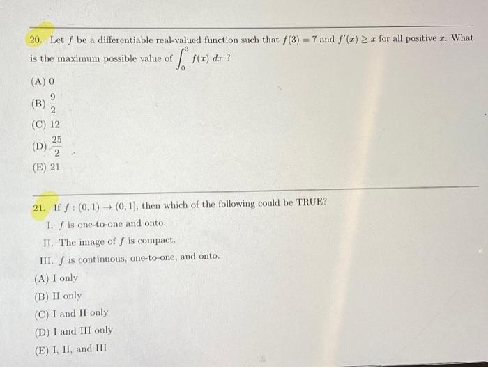 Solved 20. Let f be a differentiable real-valued function | Chegg.com