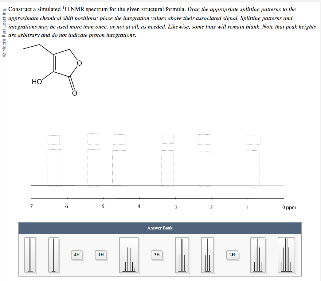 Construct a simulated \( { }^{1} \mathrm{H} \) ﻿NMR | Chegg.com