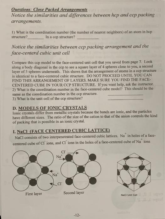 Solved . 1. HEXAGONAL CLOSE PACKING ( INVOLVE AB..AB-TYPE | Chegg.com