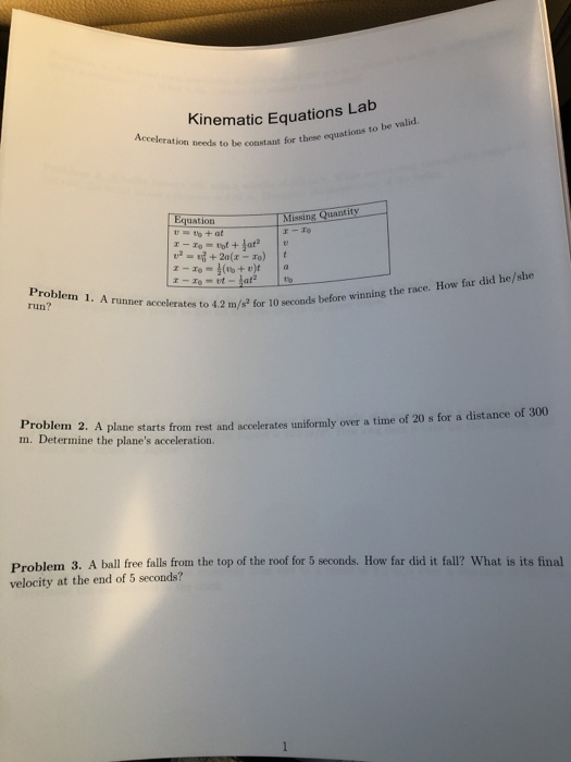Solved Kinematic Equations Lab Acceleration needs to be | Chegg.com