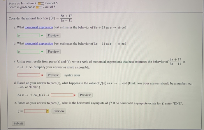 Solved Score on last attempt: Score in gradebook: 2 out of 5 | Chegg.com