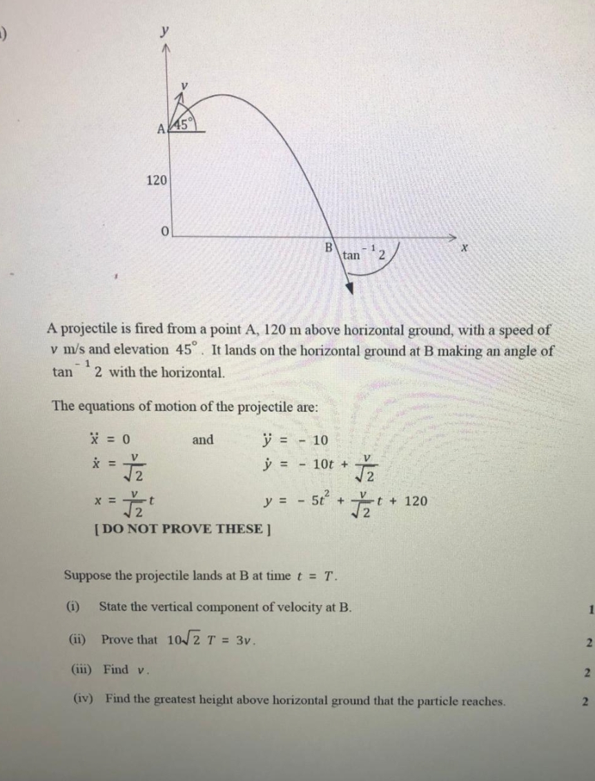 Solved A projectile is fired from a point A,120m ﻿above | Chegg.com